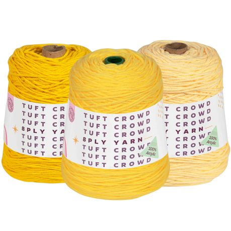 Yellow Yarn, 8-ply Tufting Yarn, Yarn Fiber, 100% Acrylic Yarn (3x400g ...